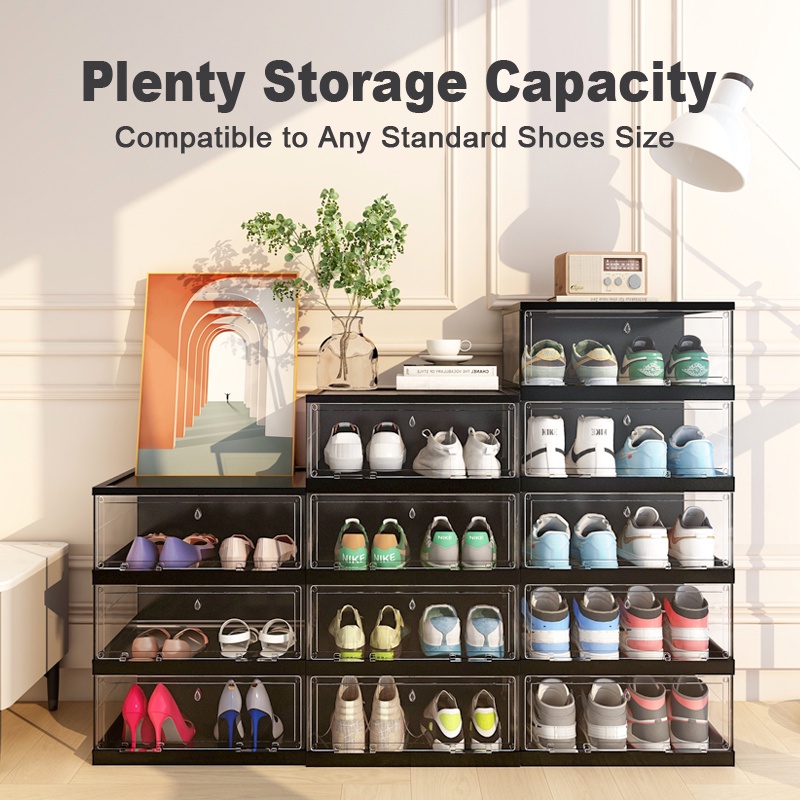 EMEIJIA Foldable Shoe Rack Free-Installation Acrylic Shoe Cabinet Shoe ...