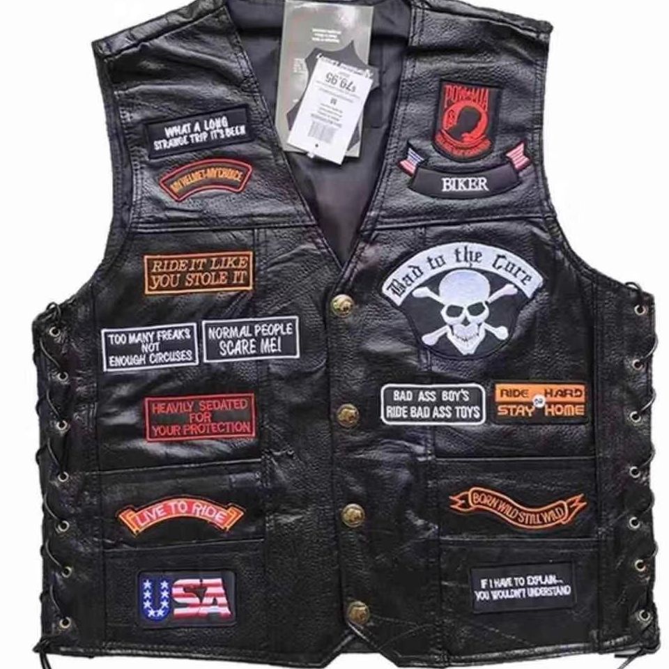 Classic Harley Motorcycle Riding Vest Genuine Leather Men Waistcoat ...