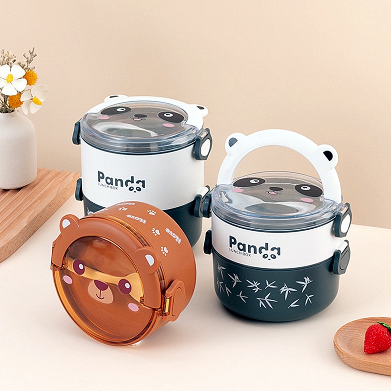 Cute Panda Lunch Box Children Portable Double Layer Cartoon Bento ...