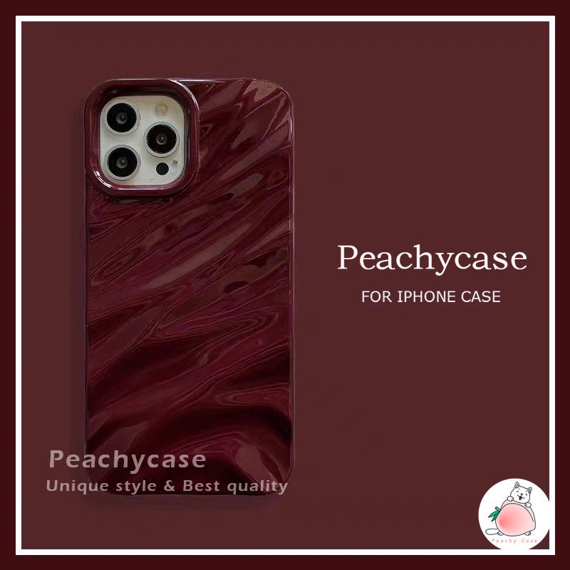 Retro Wine Red Silk Fold Wrinkle Glossy Phone Case for iPhone 15 14 ...