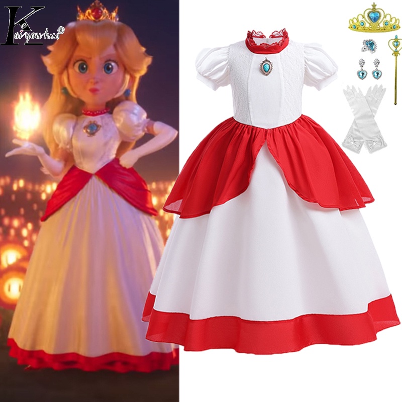 Peach Princess Dress Cosplay Cartoon Super Mario Baby Girl Dress ...