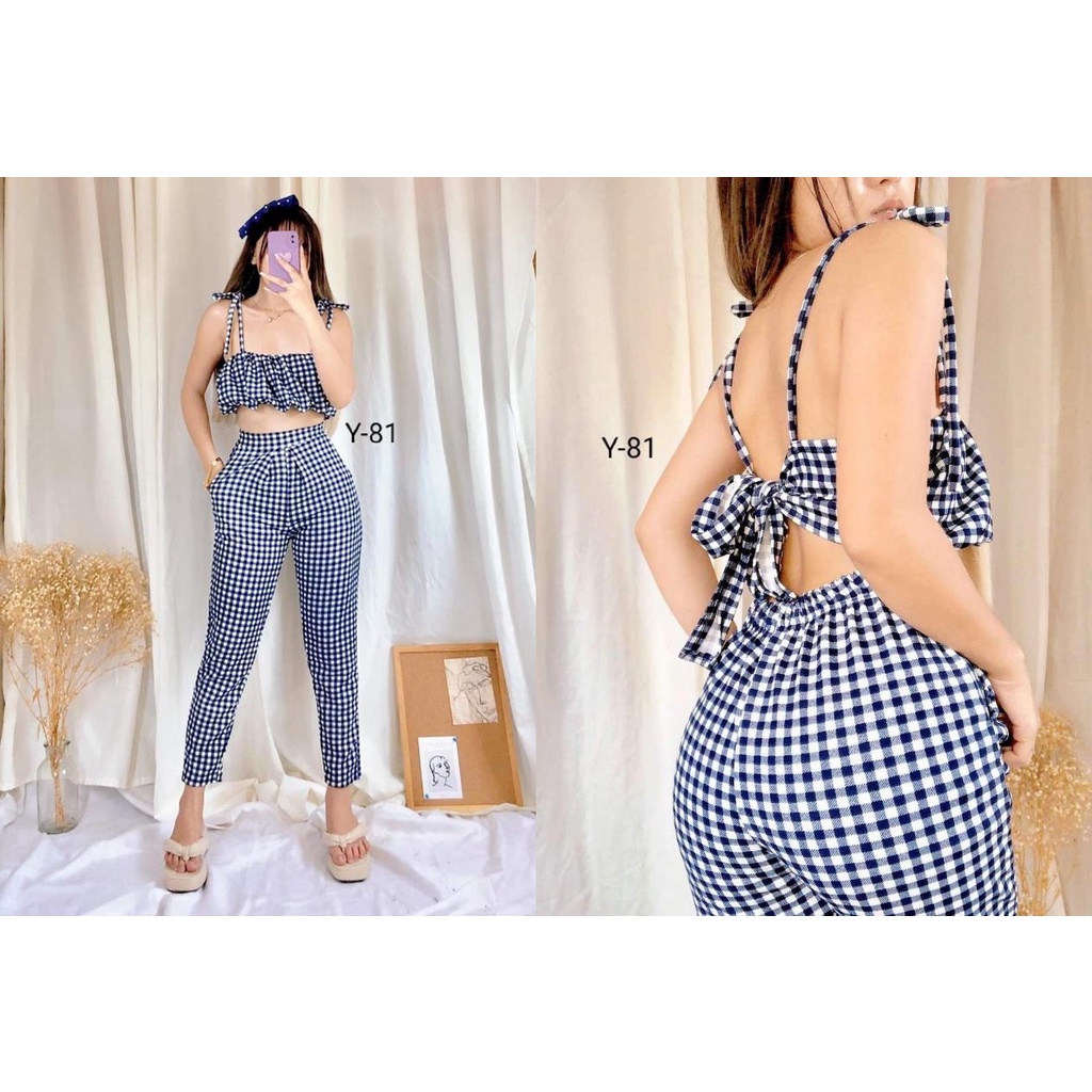 Summer Fashion Women Casual Checkered trendy Fashion Ladies terno pants ...
