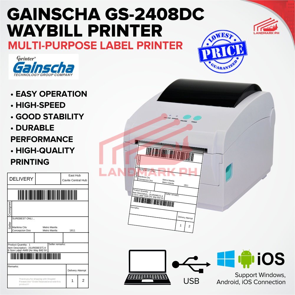 Gainscha GS-2408DC Waybill Direct Thermal Printer /Business-Friendly ...