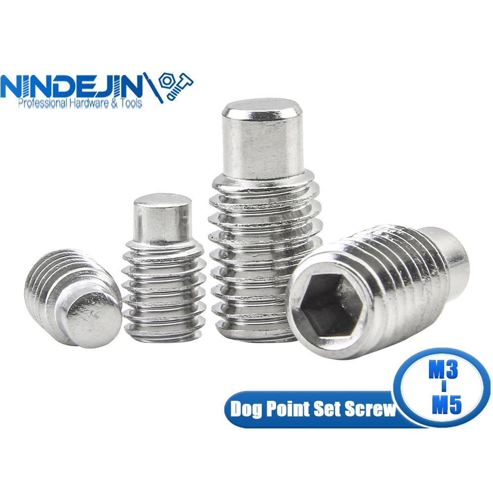 NINDEJIN 1-50pcs Dog Point Hexagon Socket Set Screws M3 M4 M5 Stainless ...