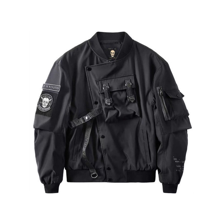 God of Death Bomber Jacket Chest Pocket Techwear Men Punk Hip Hop ...