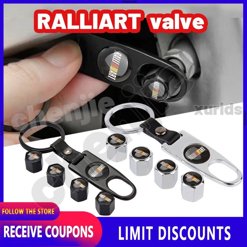 high quality RALLIART Logo 4pcs With keychain Wheel tire valve cap/tyre ...