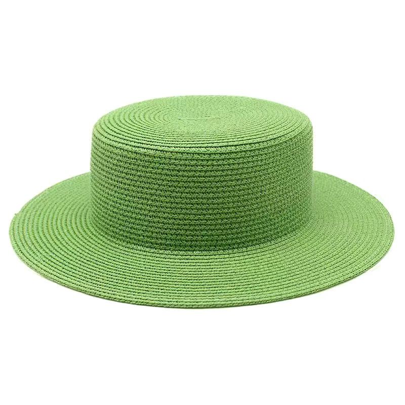 Grass Green Straw Hat Female Summer Flat Top Small Top Hat Seaside ...
