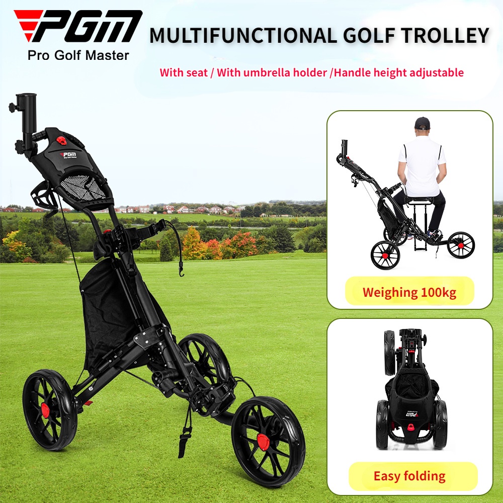 PGM Golf Multifunctional Handcart Three Wheel Golf Bag Trolley with ...