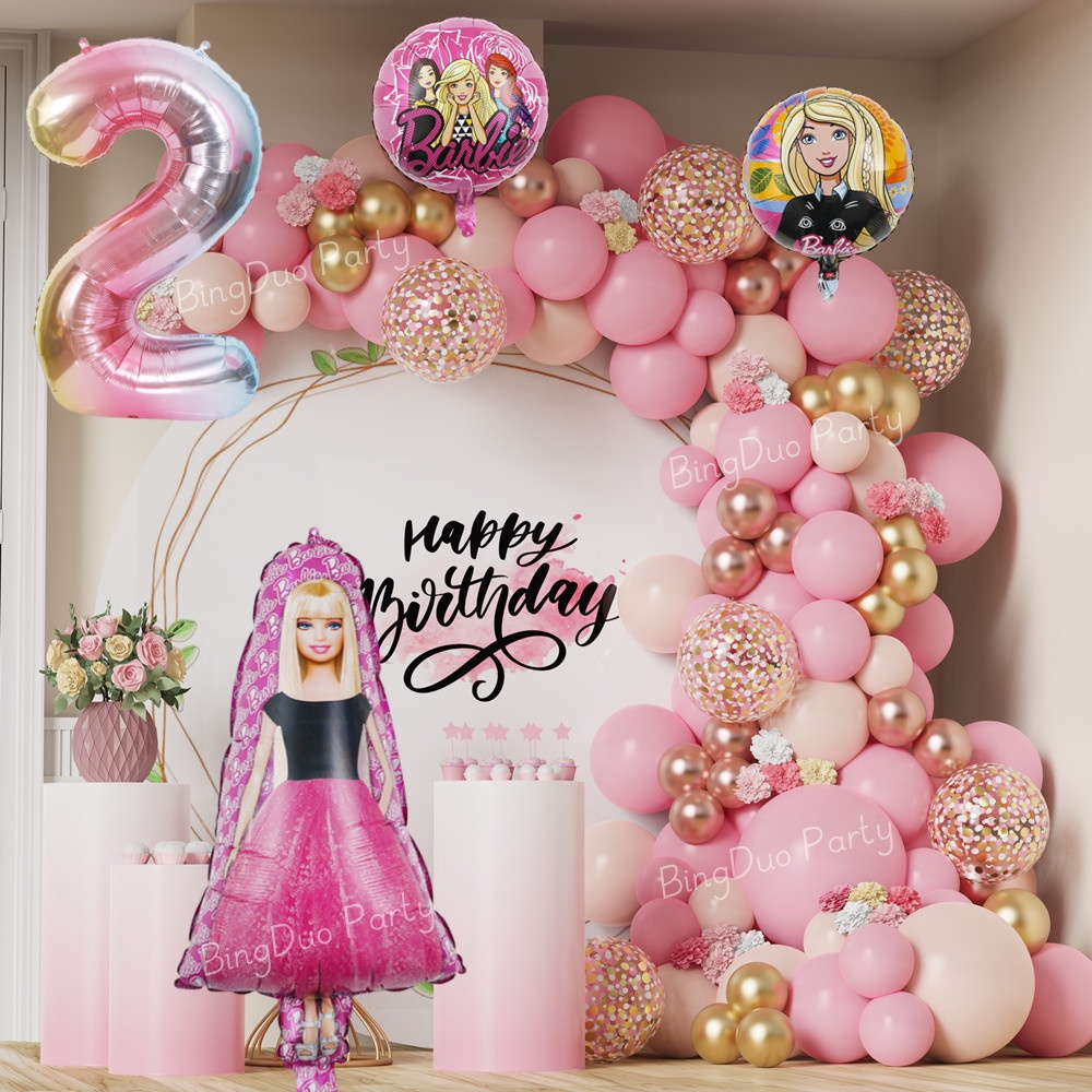 62/63pcs Barbie Balloons Party Decoration 32"Gradient Number Balloons ...