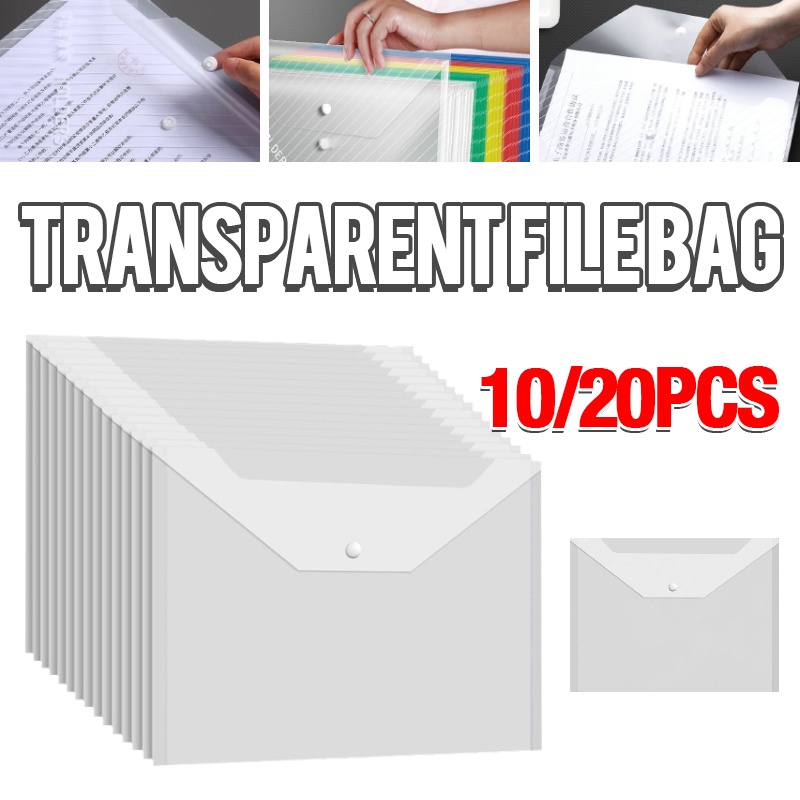 10/20pcs A4 Plastic Envelop With Botton Clear Stripe File Holder Office ...