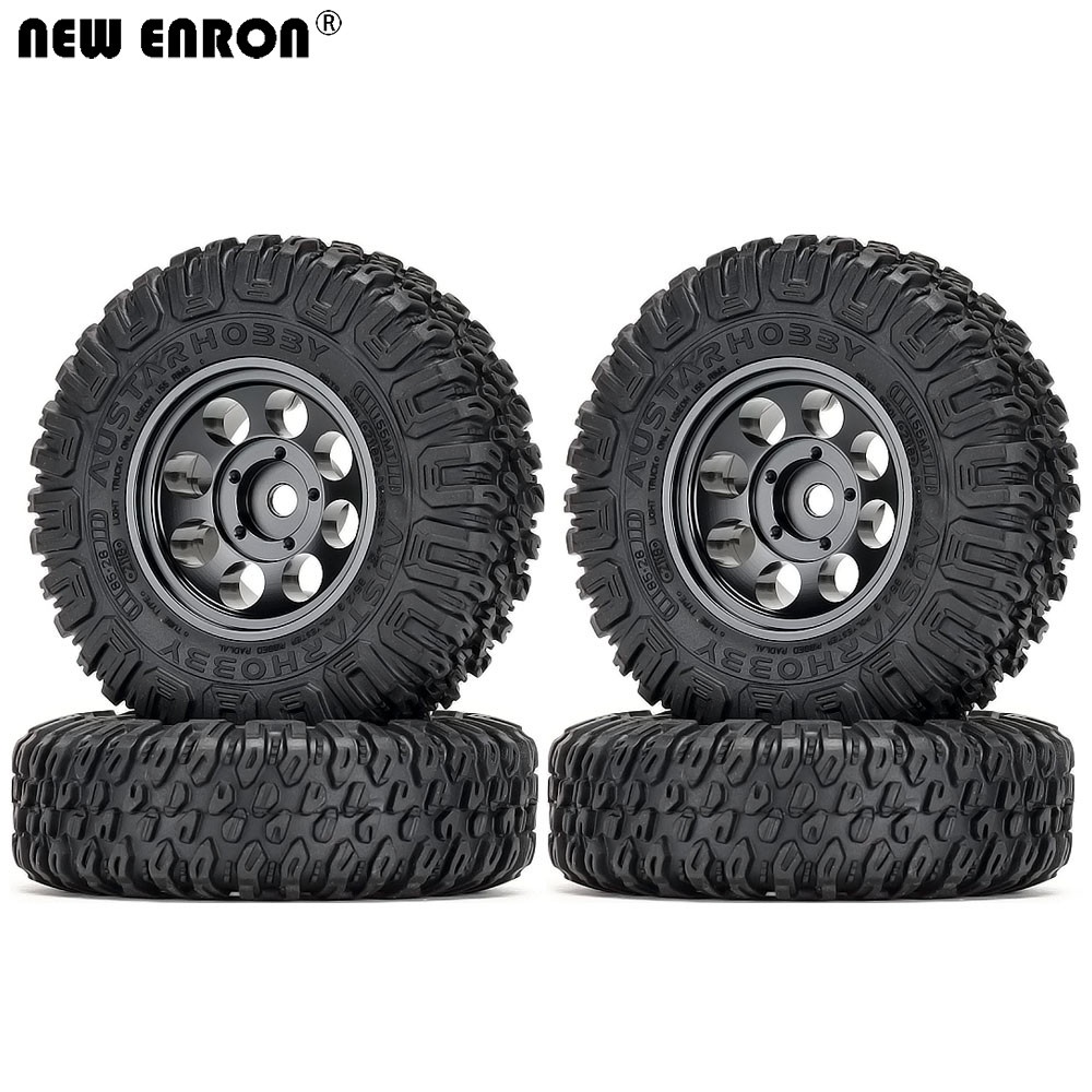 1.55" CNC Alloy Beadlock Wheels Rims Rubber RC Tires 4Pc for RC Car 1/ ...