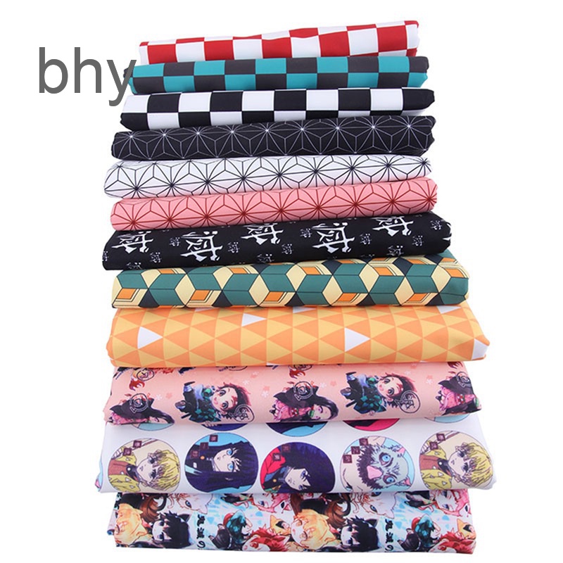 bhy 12Pcs/set Anime Demon Slayer Print Fabric Cloth Broadcloth Cotton ...