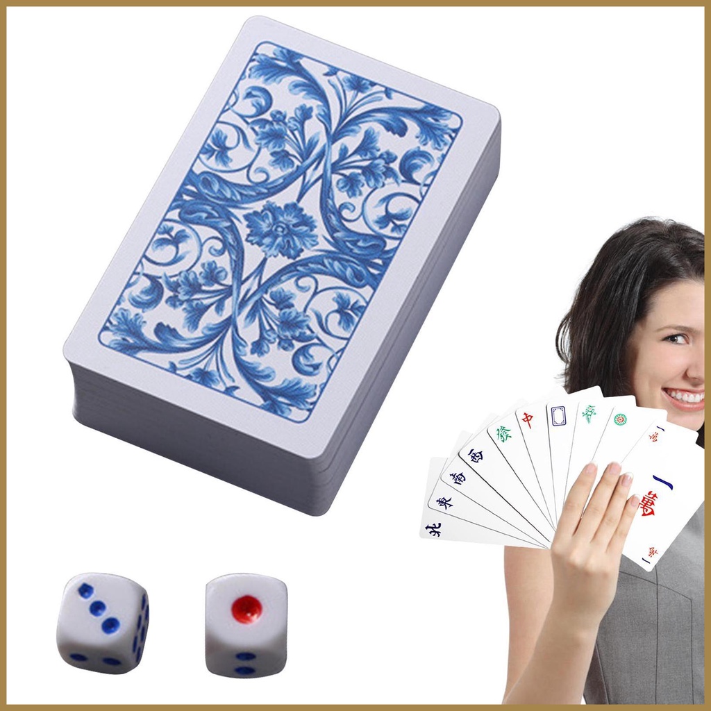 Waterproof Mahjong Cards 144Pcs Blue and White Porcelain Style Mahjong ...