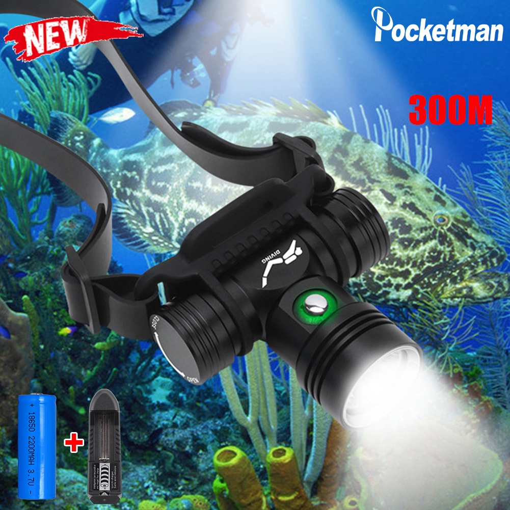 Professional Diving Headlamp 300 Meters Underwater Headlight XM-L2 Led ...