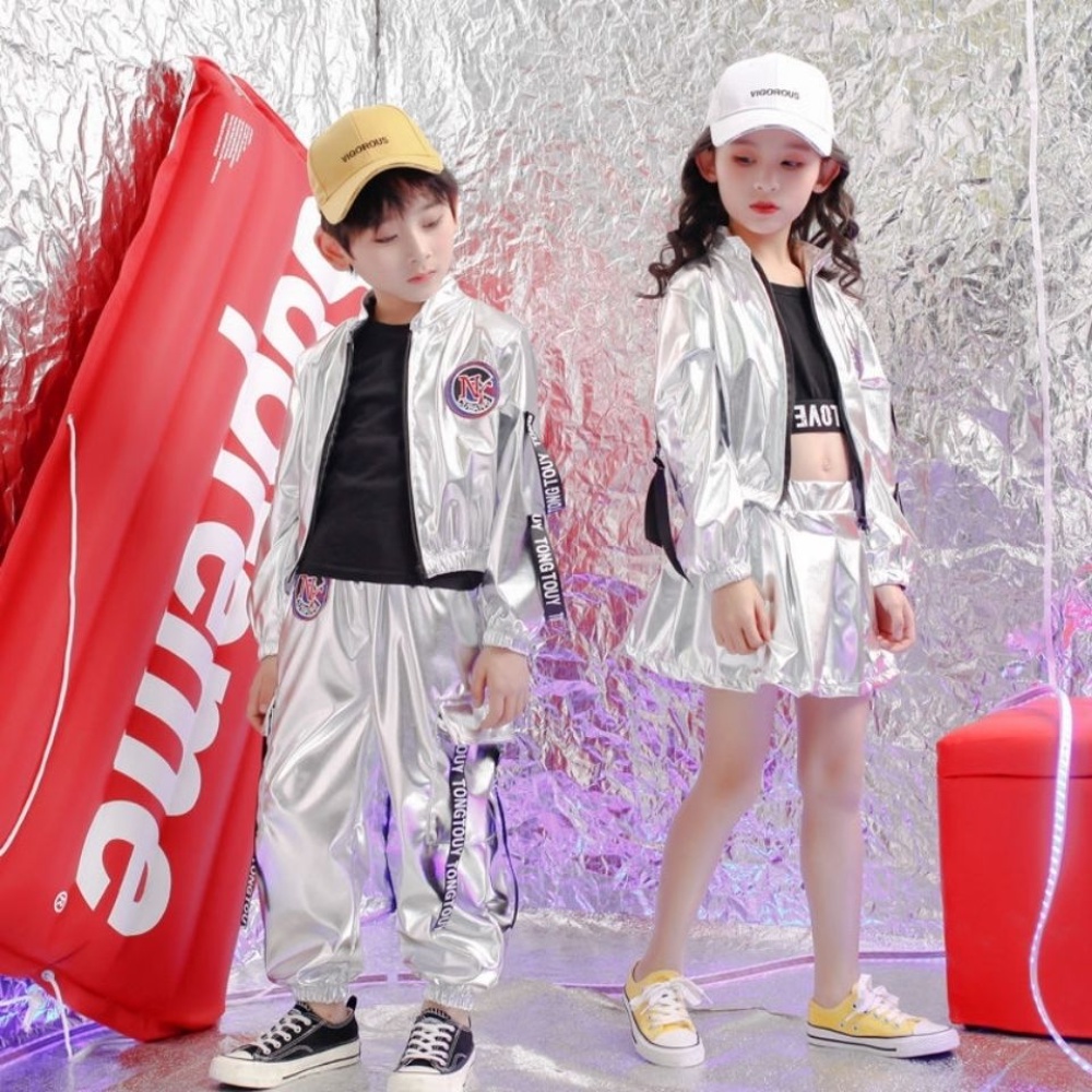 Children Performance Clothes Boys Hip-hop Set Girl Silver Color Jazz ...