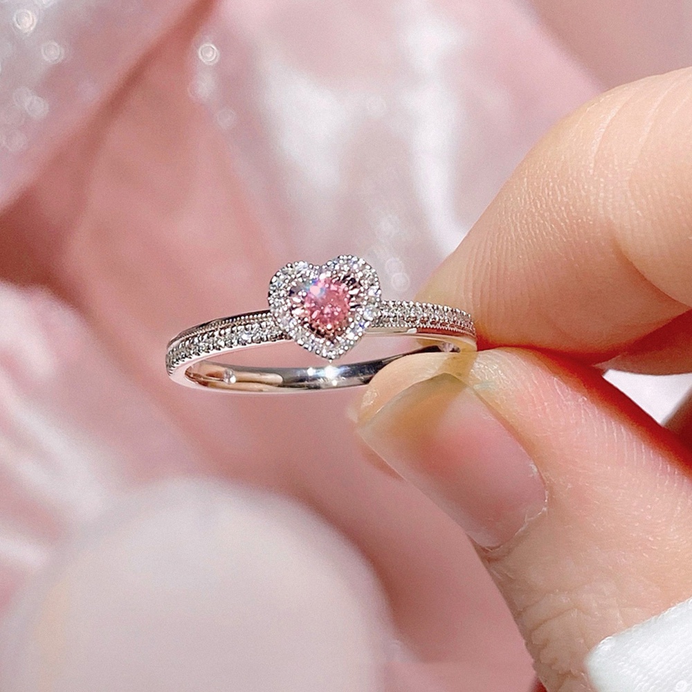 S925 Silver Titanium Steel Diamond Crystal Pink Zircon Wedding Party ...