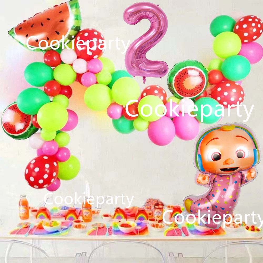 62pcs Pink Cocomelon Balloons Set Half Hole Watermelon Aluminum Film ...