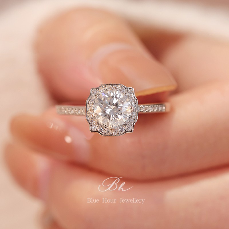 Real Moissanite 1ct H'W's Belle Style Luxury Round Cut White D Color Ring In S925 Sterling ...