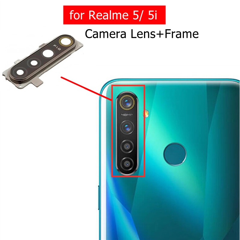 for Realme 5/ 5i Camera Glass Lens Frame Back Rear Camera Lens with 3M ...