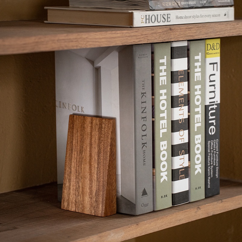 Dreamerhouse 2pcs Wooden Desktop Bookend Wooden Thickened Bookend Shelf ...