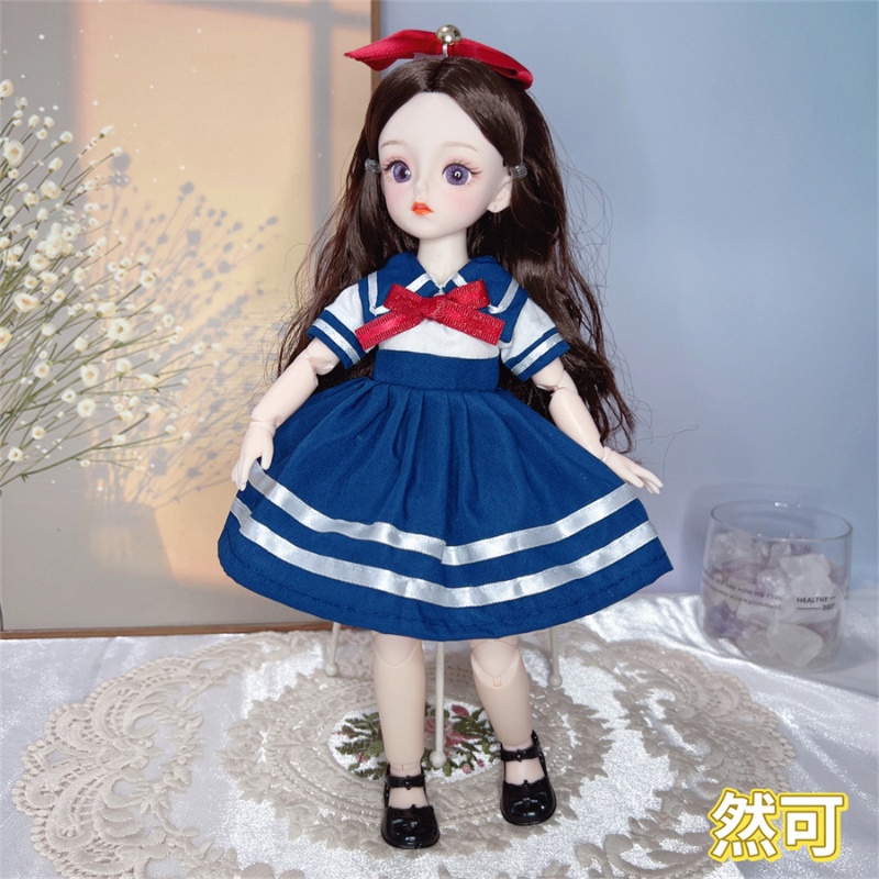 New 1/6 30cm BJD Fat Doll Girl Activity Joint Comic Face Set Girl Dress ...