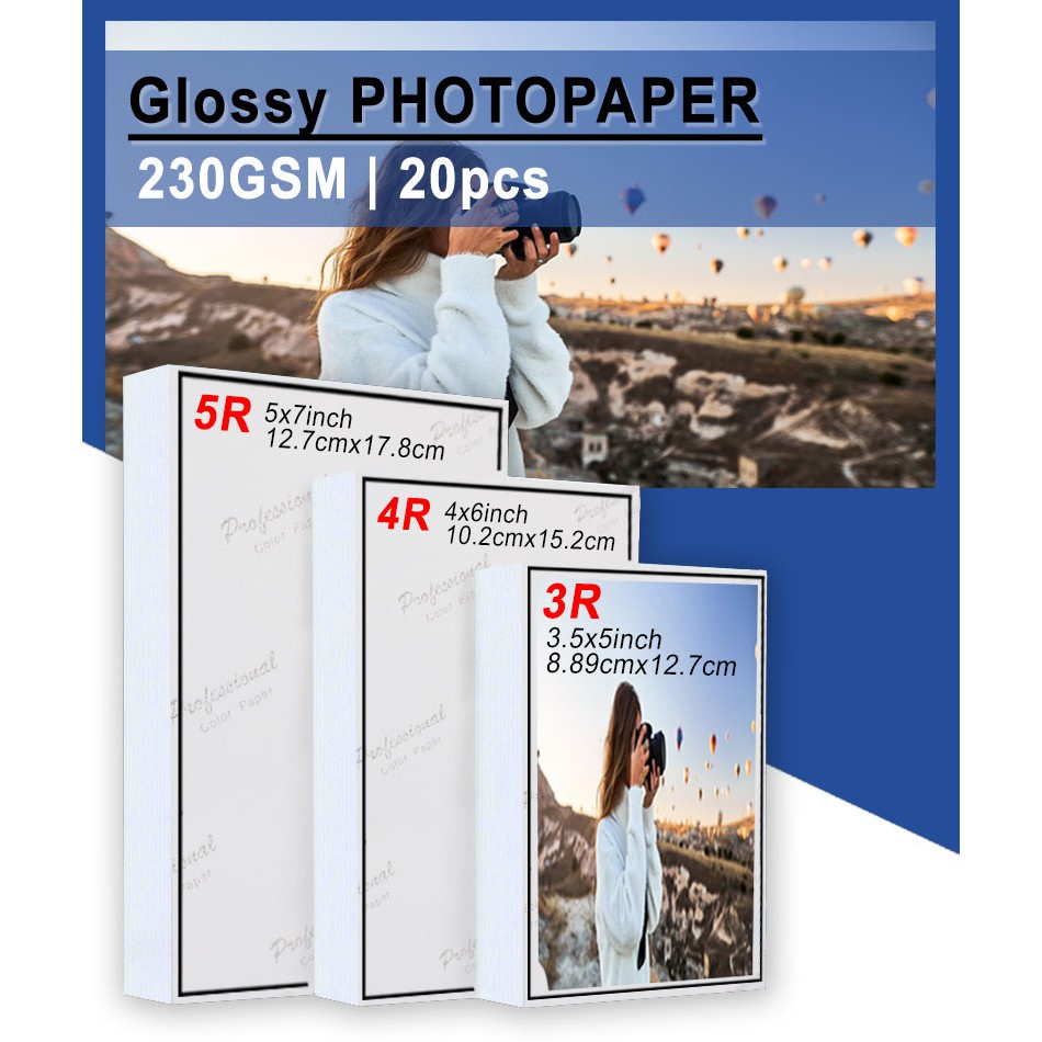 Glossy Photo Paper 20 Pcs (230 Gsm) High Quality Photopaper (3R,4R,5R ...