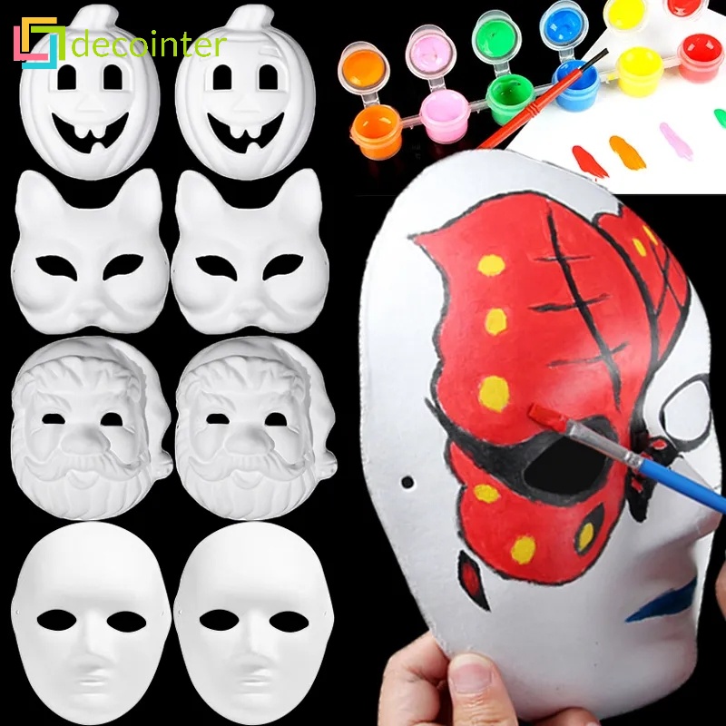 1 Pc Creative White Paper Mask Pulp Blank Hand Painted Mask/ Halloween ...