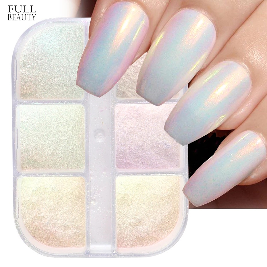 6 Color Chrome Nail Powder Metallic Mirror Effect Pigment Iridescent ...