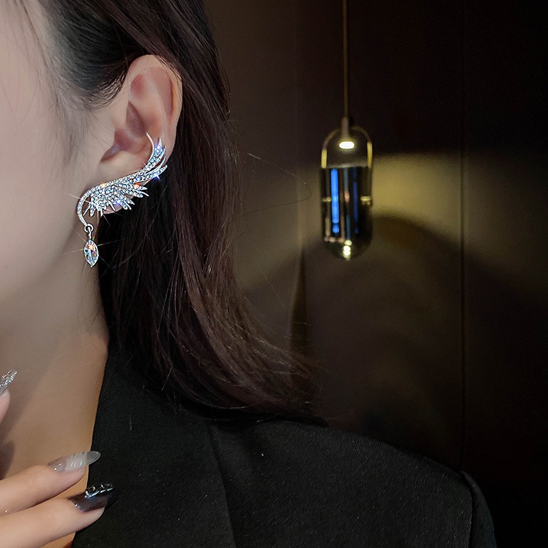 Girls Silver Wing Earrings Flash Diamond Wings Drop Earrings Angel Wings Dress Zircon Stud ...