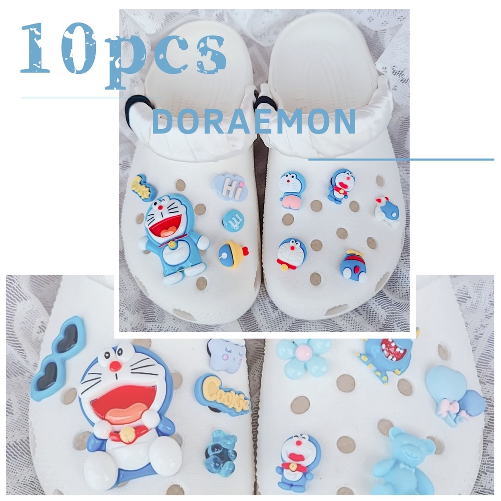 10PCS Doraemon Blue Robot Cat Crocs DIY Jibbitz Charm Button Fashion ...