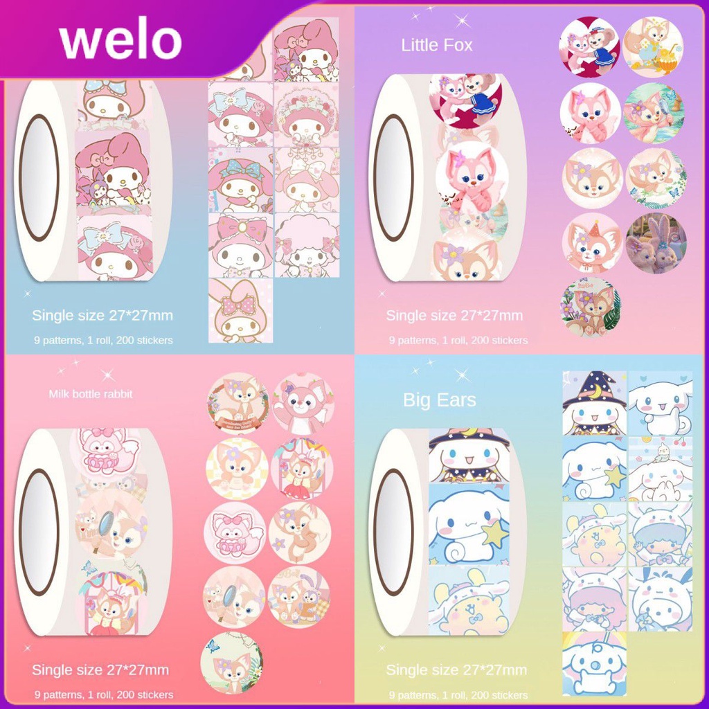 WELO 200pcs/roll Sanrio Tape Sealing Stickers Cute Cartoon Melody ...