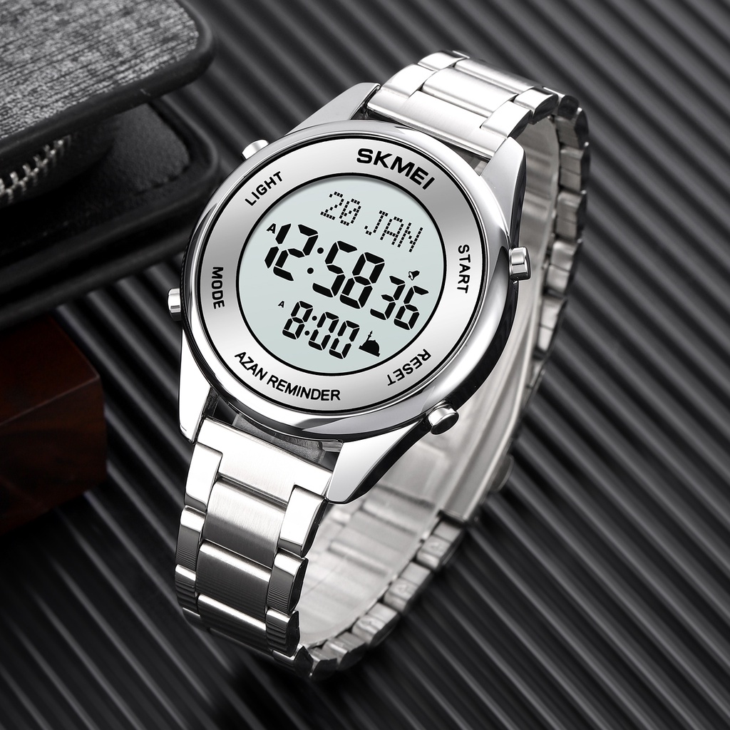 SKMEI Stainless Steel Muslim Azan Men Watch for Prayer with Qibla ...