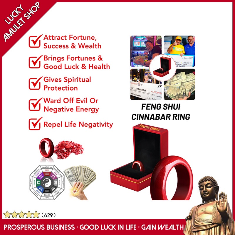 (Changing Life) Cinnabar Feng Shui Rings Lucky Rings for Men and Women ...