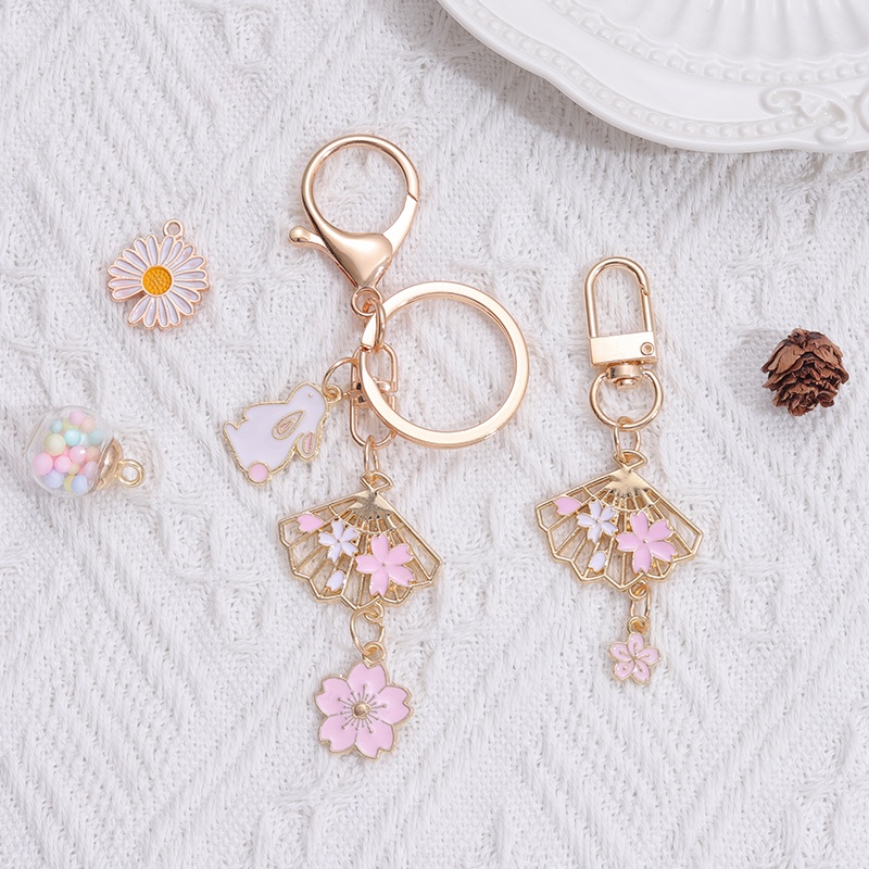 Vintage Metal Rabbit Keychain Fashion Pink Cherry Blossom Keychains Fan ...