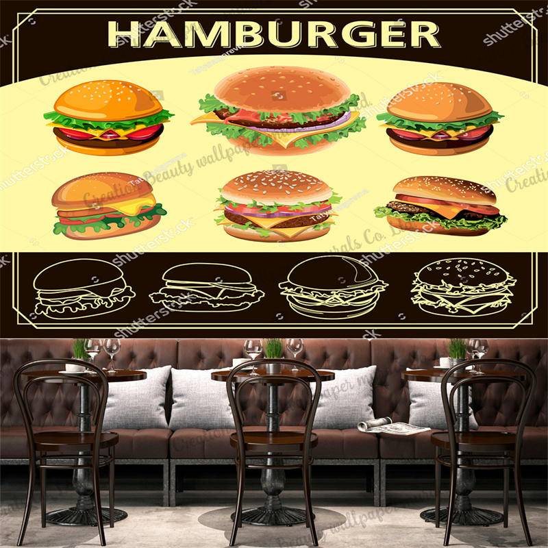 Custom Hand-painted Cheese Burger Wallpaper Industrial Decorative Mural ...
