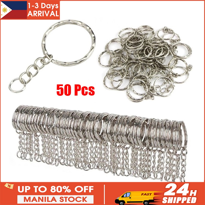 50Pcs Silver Plated Keychain Metal Blank Keyring Split Rings High ...