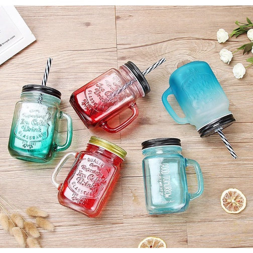 YMS Color Transparent Mason Jar Glass Bottle Random Design | Shopee ...
