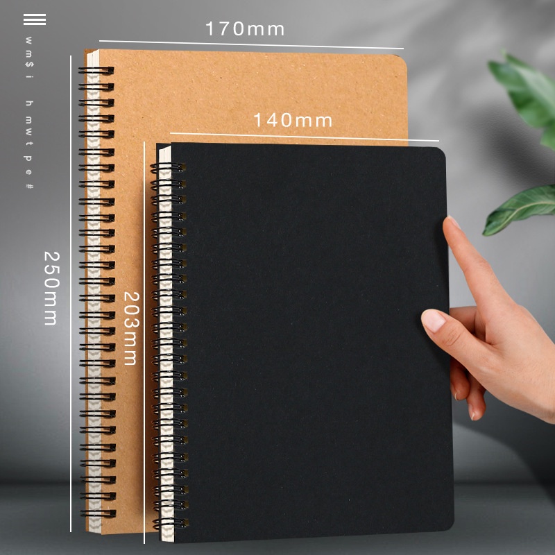 60 Sheets A5 B5 Kraft Paper Notebook Coil Book Soft Copy Notepad Black Notebook MuJI Style Coil ...