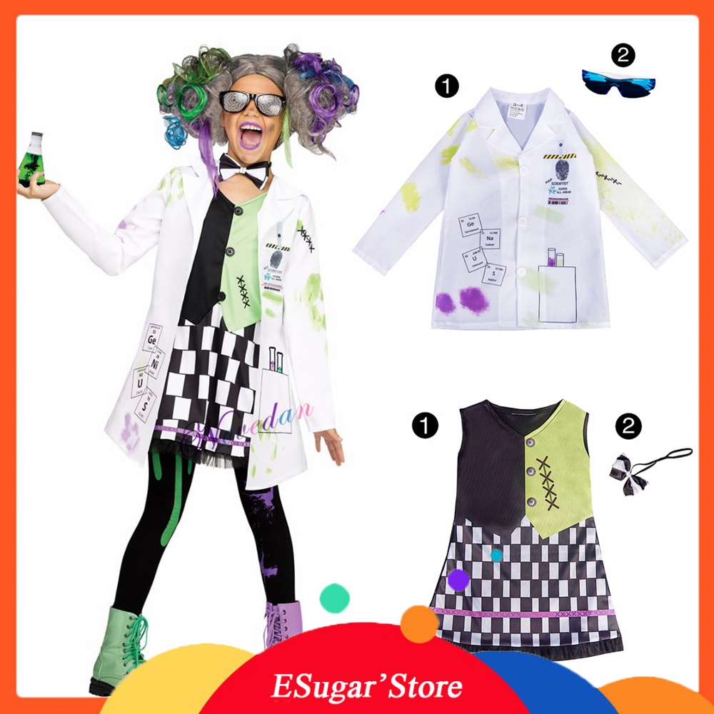 Mad Scientist Costume For Kids Girl Dress Crazy Scientist White Coat ...