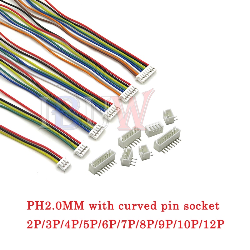 5PCS PH2.0MM 10CM 15CM 20CM 30CM with curved pin socket, electronic ...