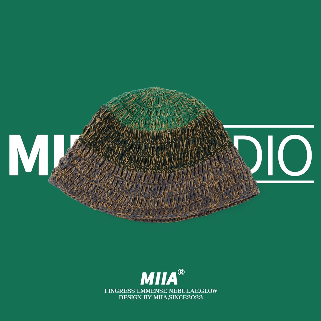 Niche Japanese Style Mixed Color Knitted Crochet Hollow Contrast Bucket ...