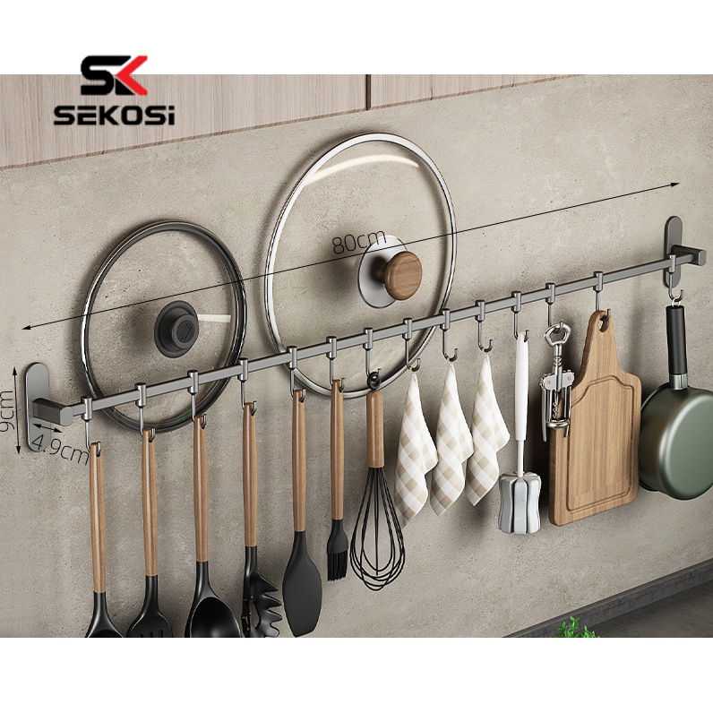 Ready Stock Purchase [SEKOSI] Kitchen Hook Perforation-Free Hanging Rod ...