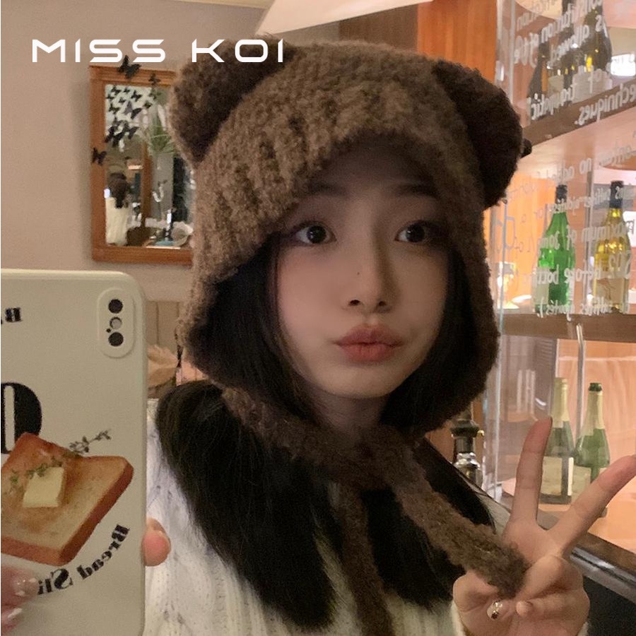 MISSKOI [Ready Stock] Hat Autumn Winter Hot-Selling Tether Cute Bear ...