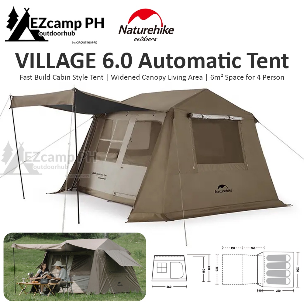 Naturehike VILLAGE Series 6.0 Gen 2 Fast Build Automatic Waterproof Camping Tent 4 Person Ridge ...