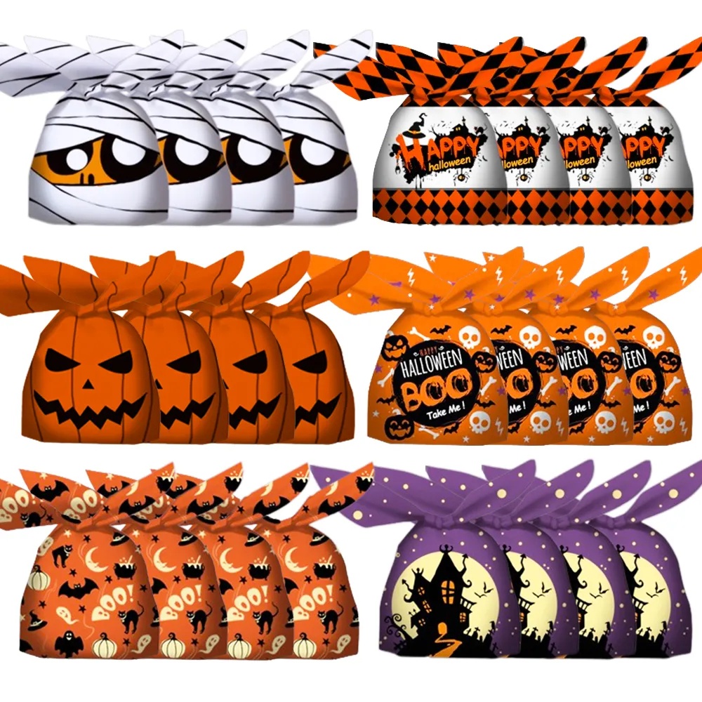 50Pcs Halloween Gift Bags Halloween Candy Cookie Bags Pumpkin Bat Kids ...