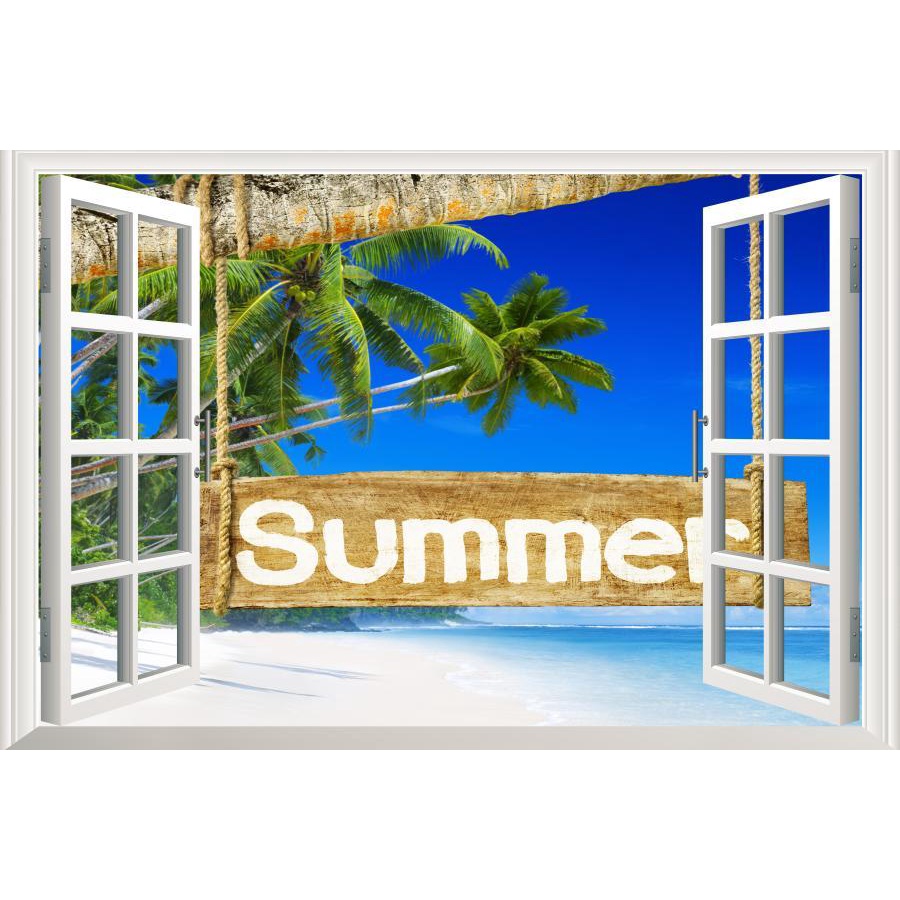 Sea 3D Window View Sticker Wall Art Vinyl Decal Summer Beach Landscape ...