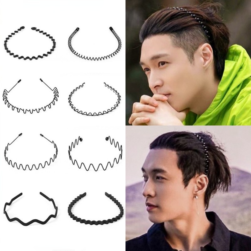 Unisex Hair Band Black Hair Hoop Metal Headband Spiral Wave Non Slip ...