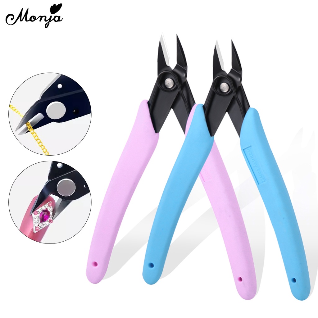 Monja Blue Pink Nail Art Clipper Remover Rhinestones Plier Cutter Chain ...
