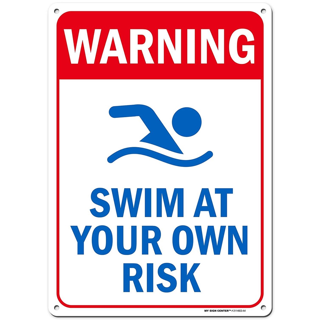 Warning Swim at Your Own Risk - Swimming Pool Rules Sign - 8'' x 12" - .040 Heavy Duty Metal ...