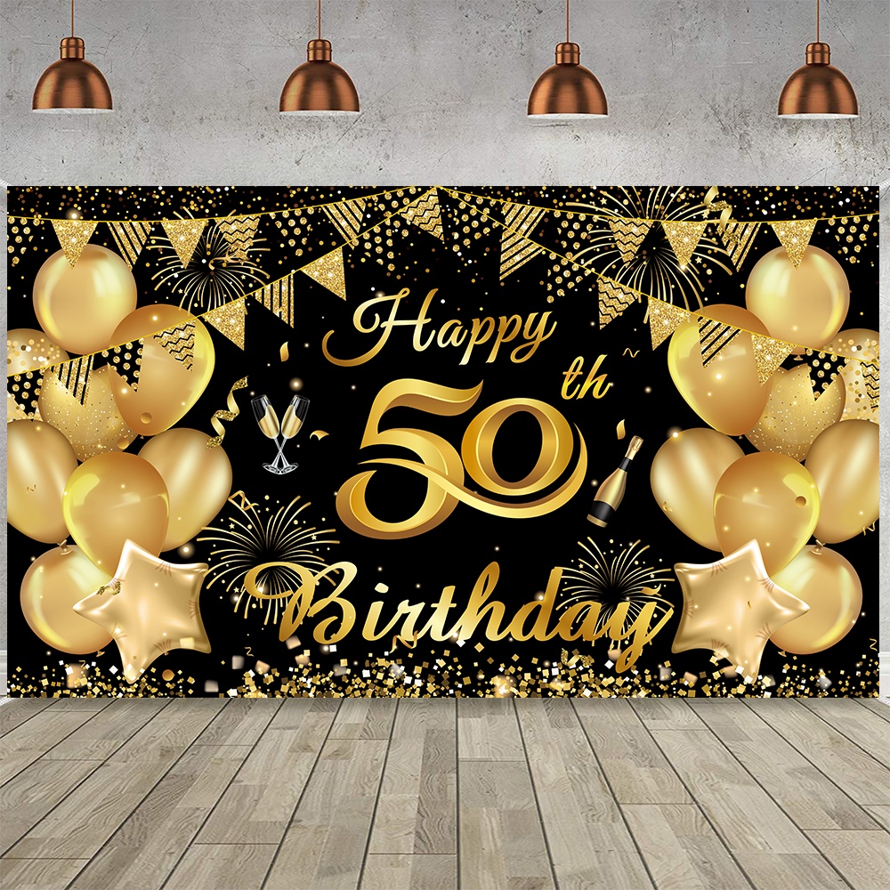1set Black Golden Happy Birthday Backdrop Background 18th 30th 40th 50th Birthday Photo ...
